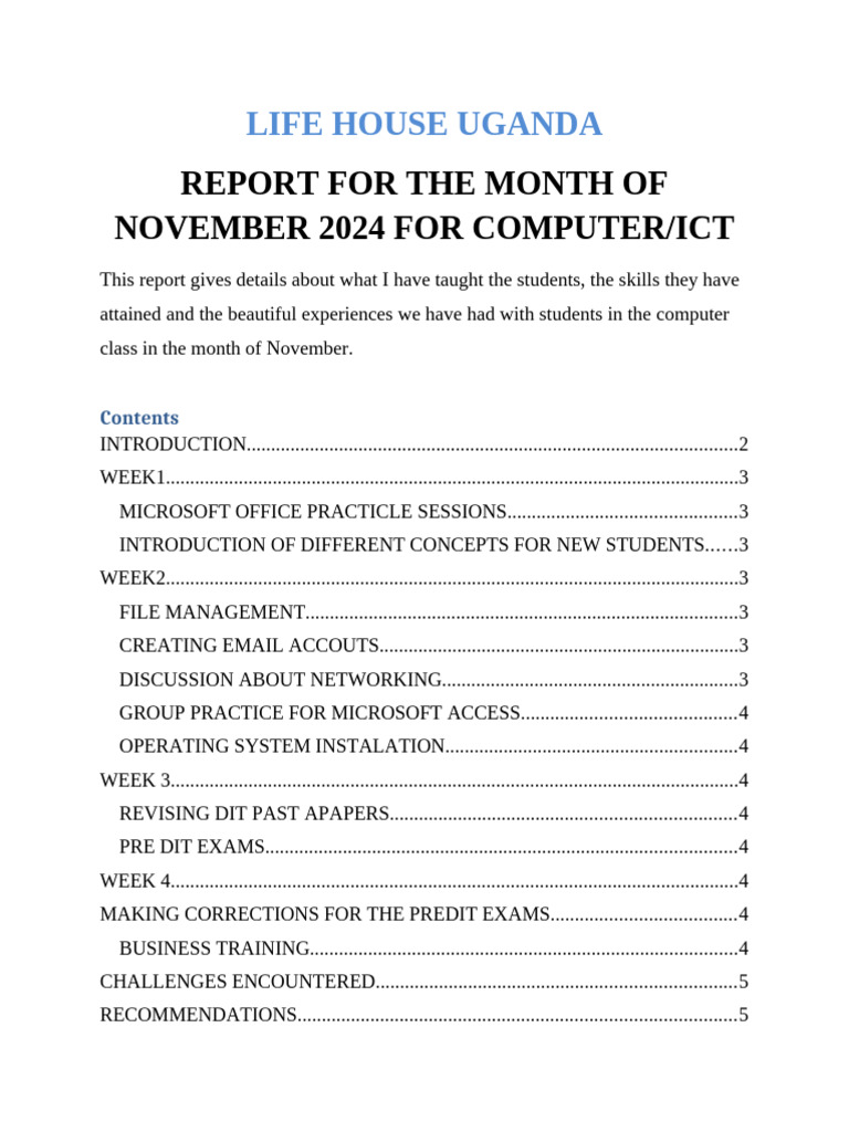 Computer Class November Report (Bakashaba Keneth) | PDF | Computer File | Operating System