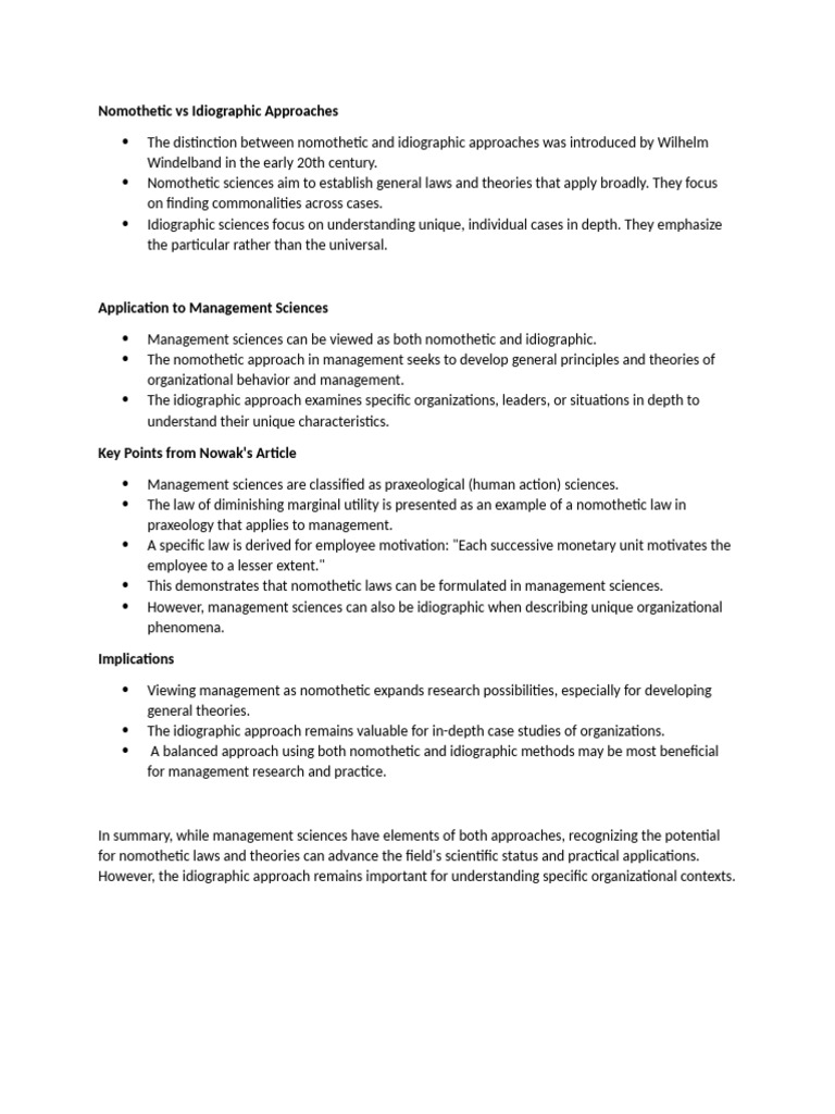 Nomothetic vs Idiographic Approaches | PDF