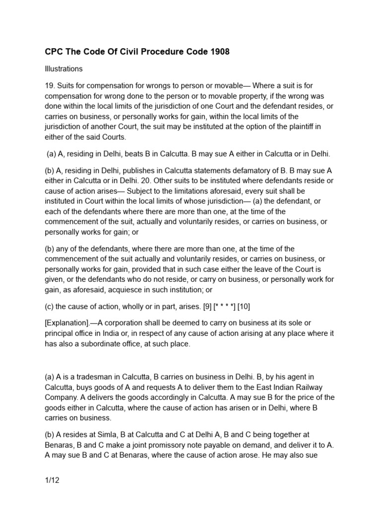 Civil Procedure Code 1908 Overview | PDF | Lawsuit | Judgment (Law)