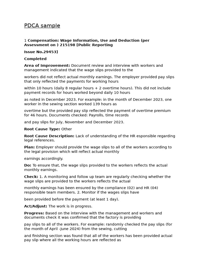 PDCA sample | PDF | Payroll | Overtime