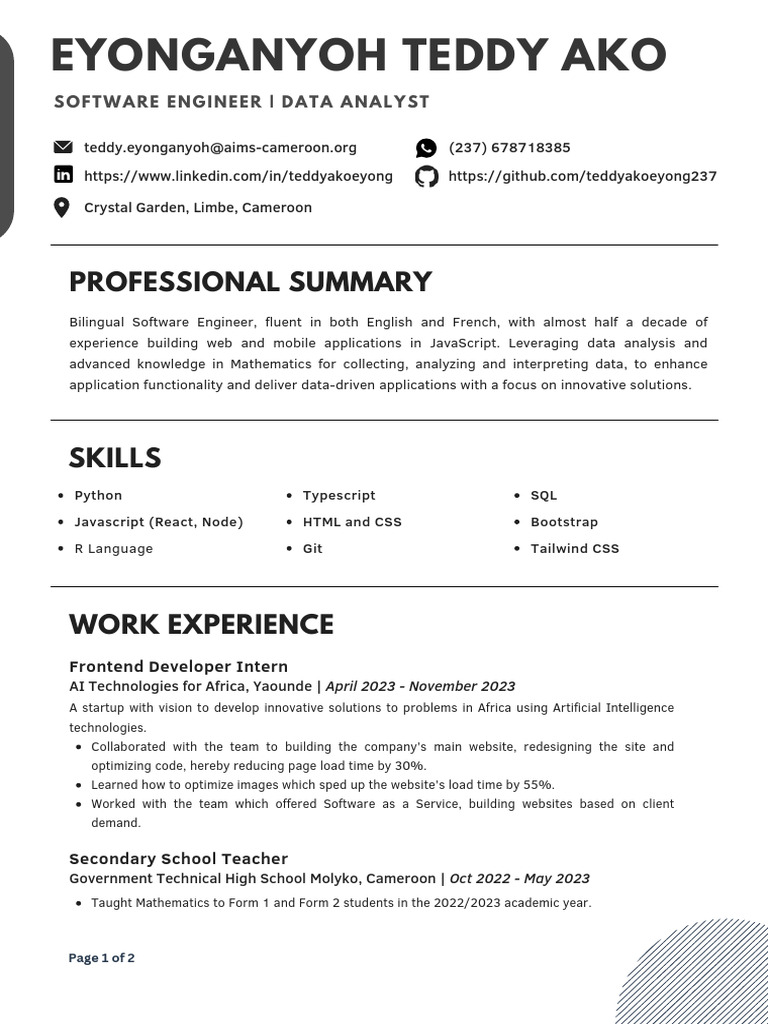 Teddy Ako Eyonganyoh Resume | PDF | Software | Software Development