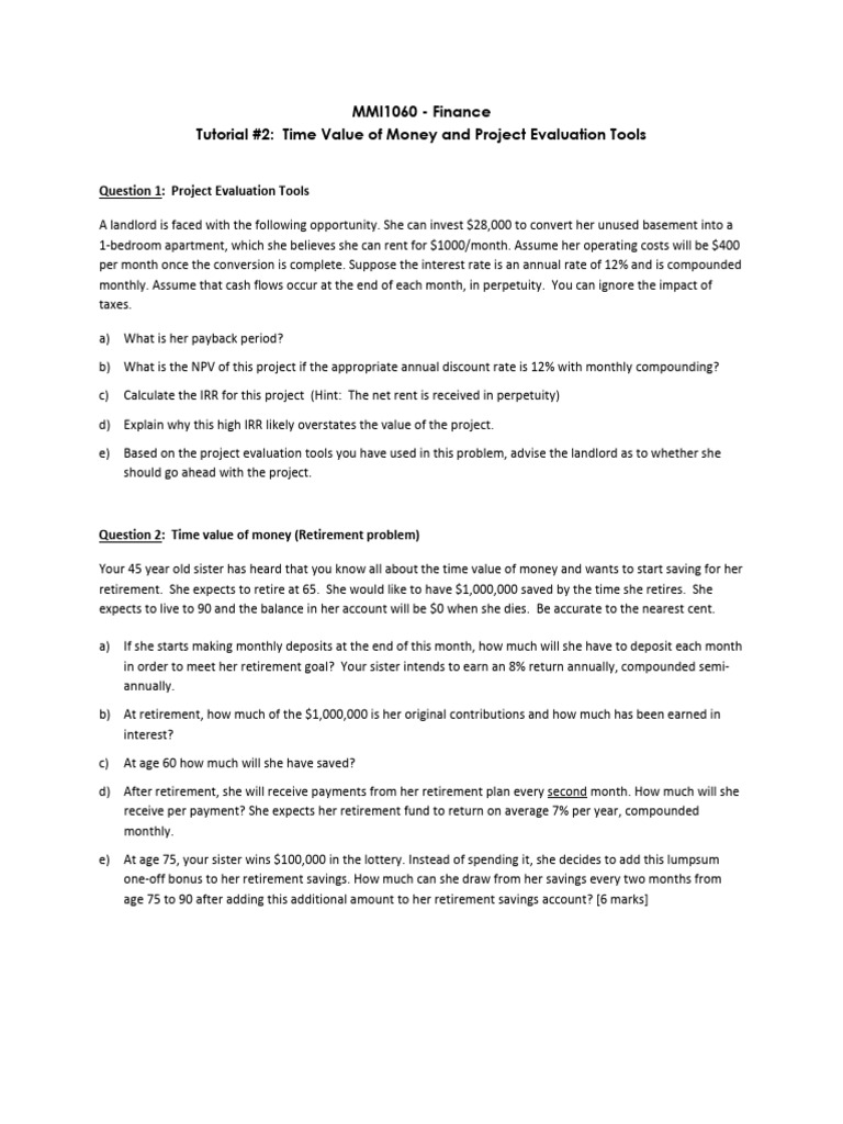 1060 F2022 Week 3 Tutorial 2 - TVM & Project Eval - QUESTION | PDF ...