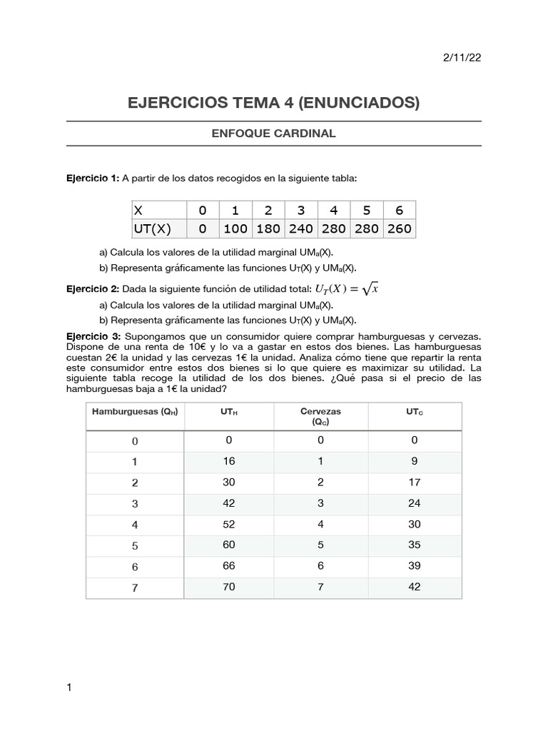 Tema_4_Enunciados ejercicios (1) | PDF | Curva de demanda | Utilidad marginal