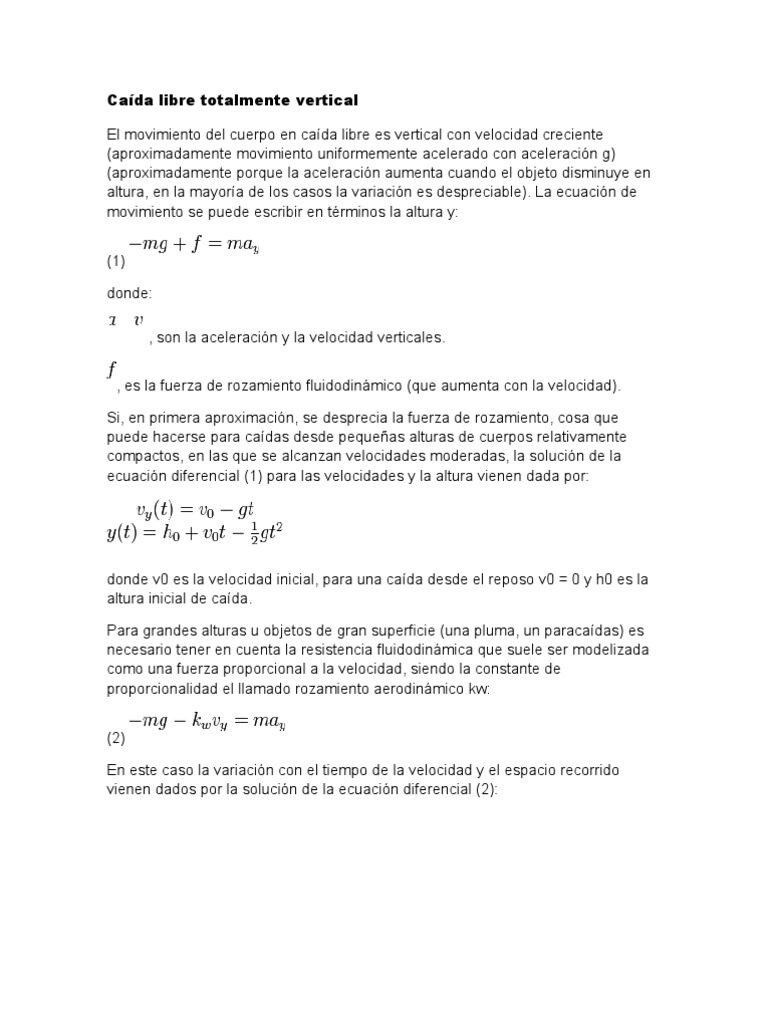 Formulas de Caida Libre | PDF | Aceleración | Mecanica clasica