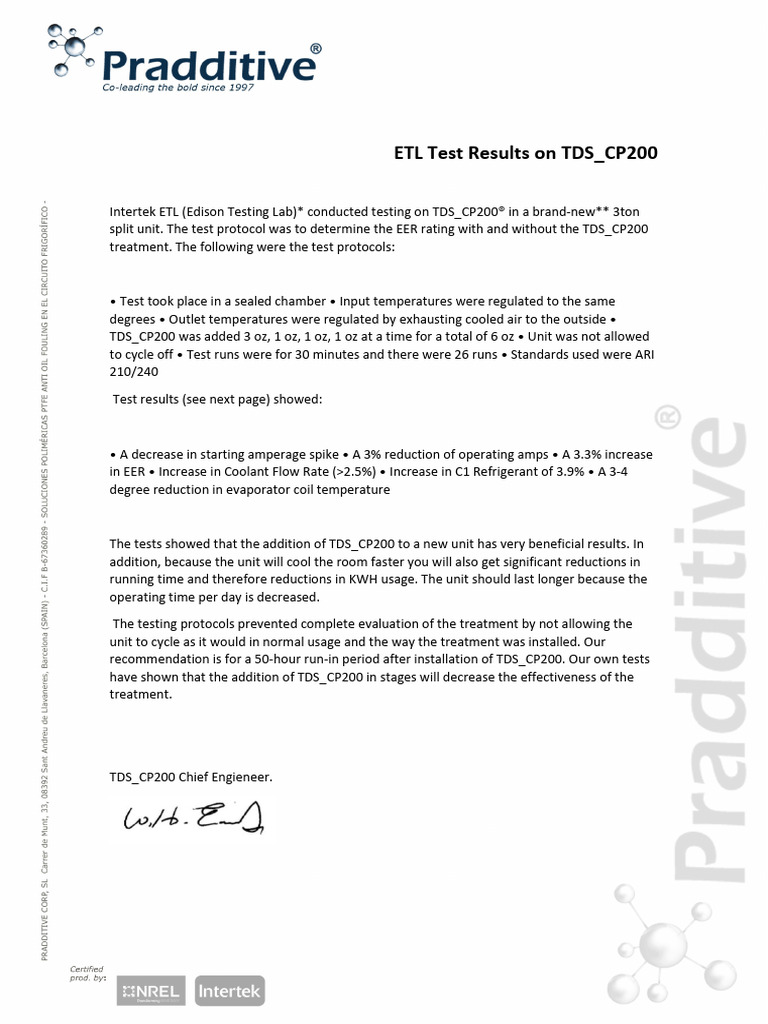 Intertek - Etl Test Results on Tds_cp200 | PDF | Physical Quantities ...