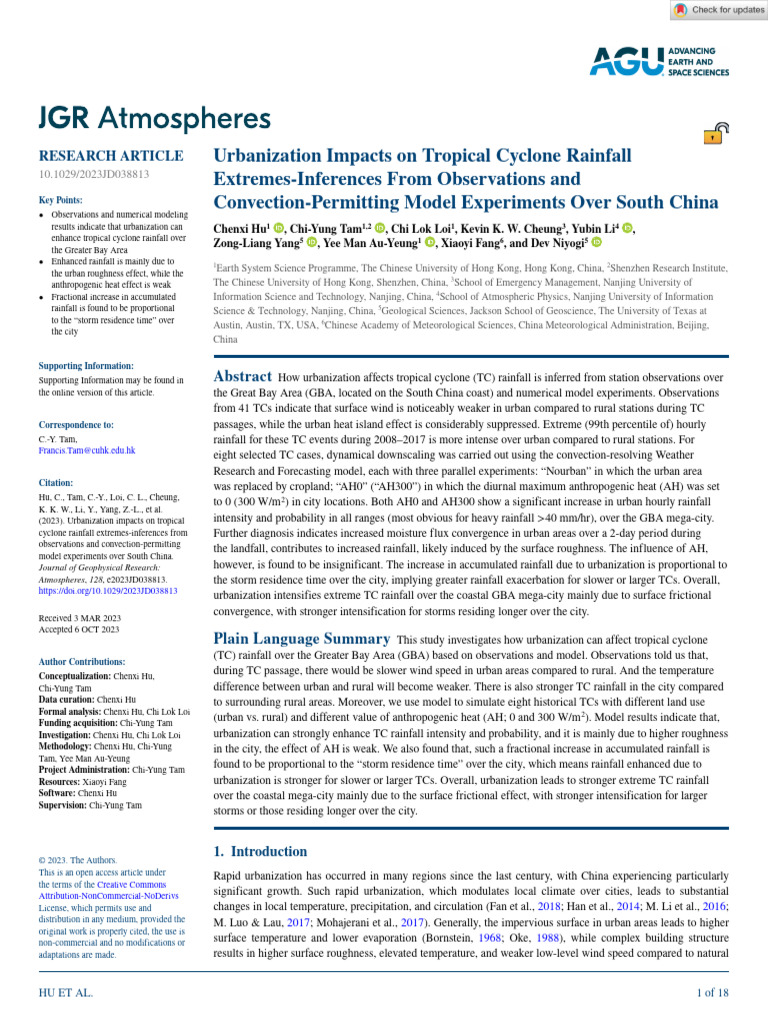 JGR Atmospheres - 2023 - Hu - Urbanization Impacts On Tropical Cyclone ...