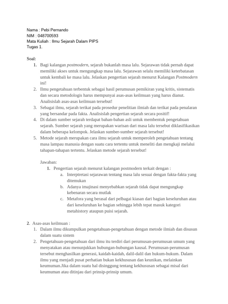 Konsep dan Metode Sejarah dalam PIPS | PDF