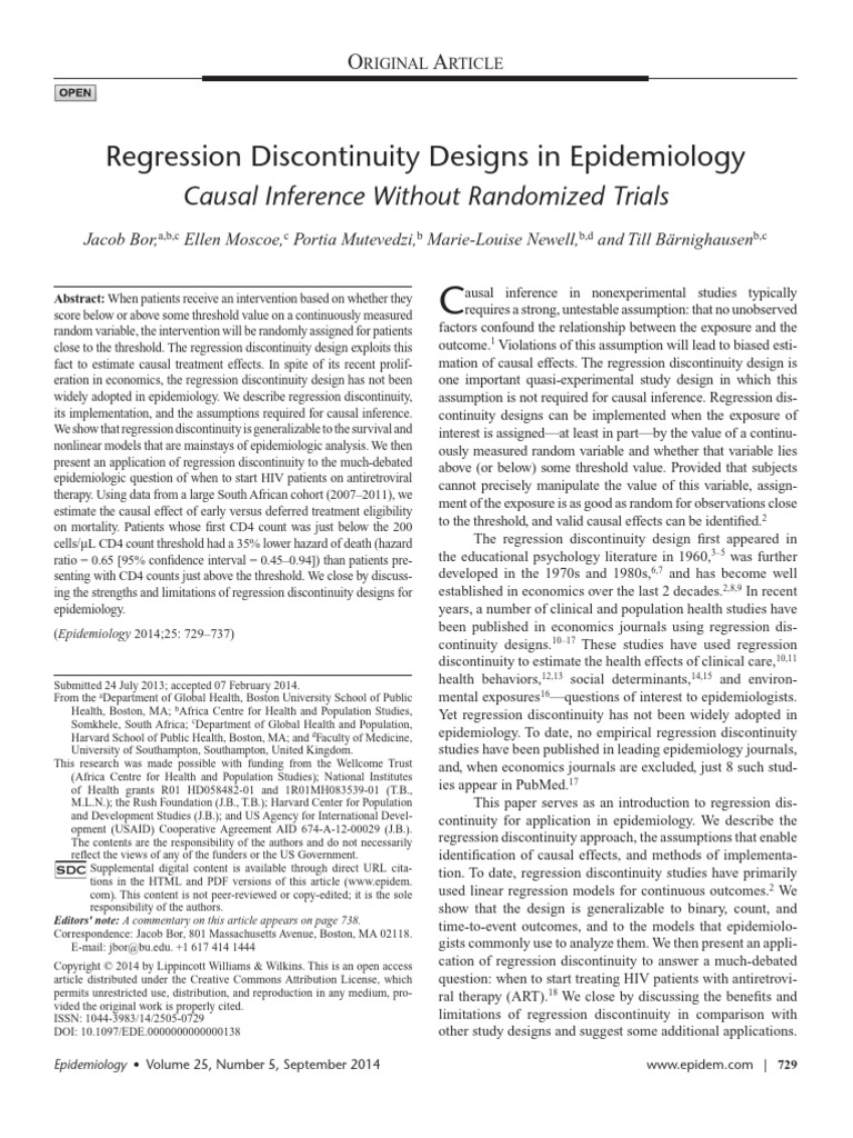 Regression Discontinuity Designs in Epidemiology .16 | PDF | Epidemiology | Regression Analysis