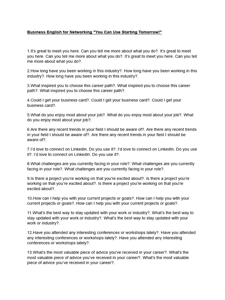 Business English Networking Essentials | PDF | Time Management ...