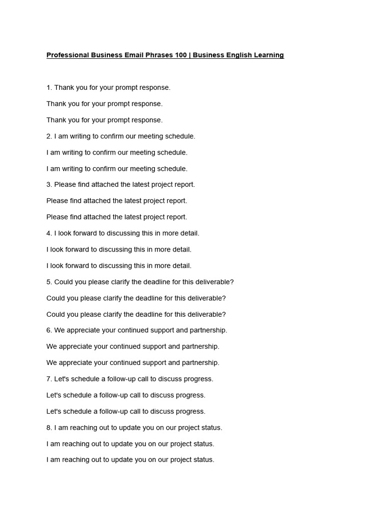 Professional Business Email Phrases 100 - Business English Learning | PDF