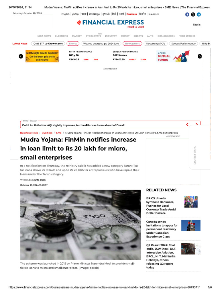 Centre Doubles Mudra Loan Ceiling To Rs 20 Lakh Under New Category | PDF