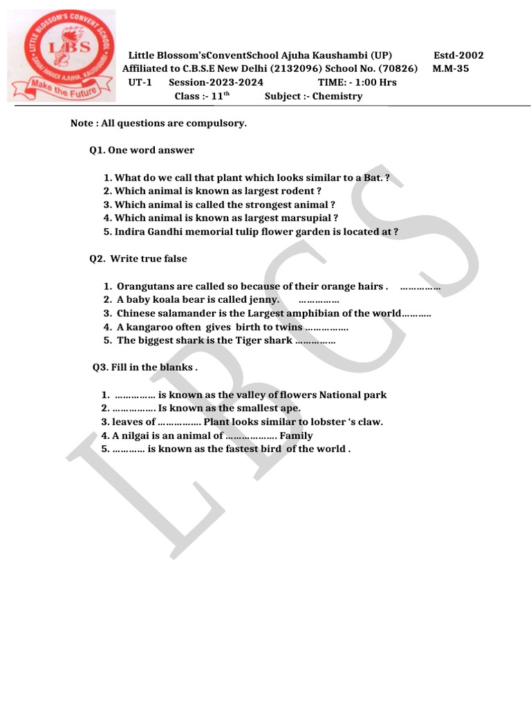 LBCS Question Paper Formate For Half Yearly Examination | PDF