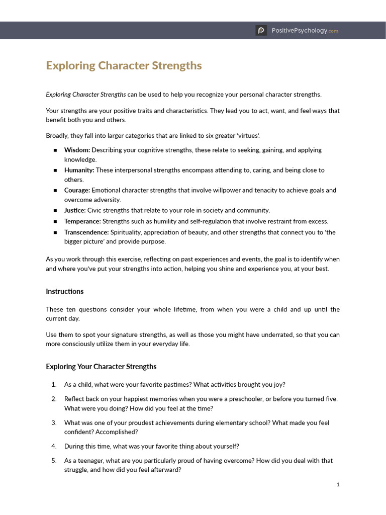 Exploring Character Strengths | PDF | Courage | Psychology