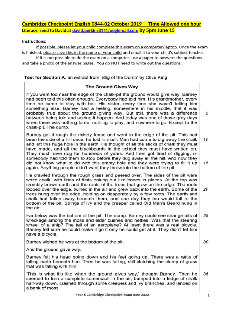 Cambridge Checkpoint English 0844-02 Exam | PDF