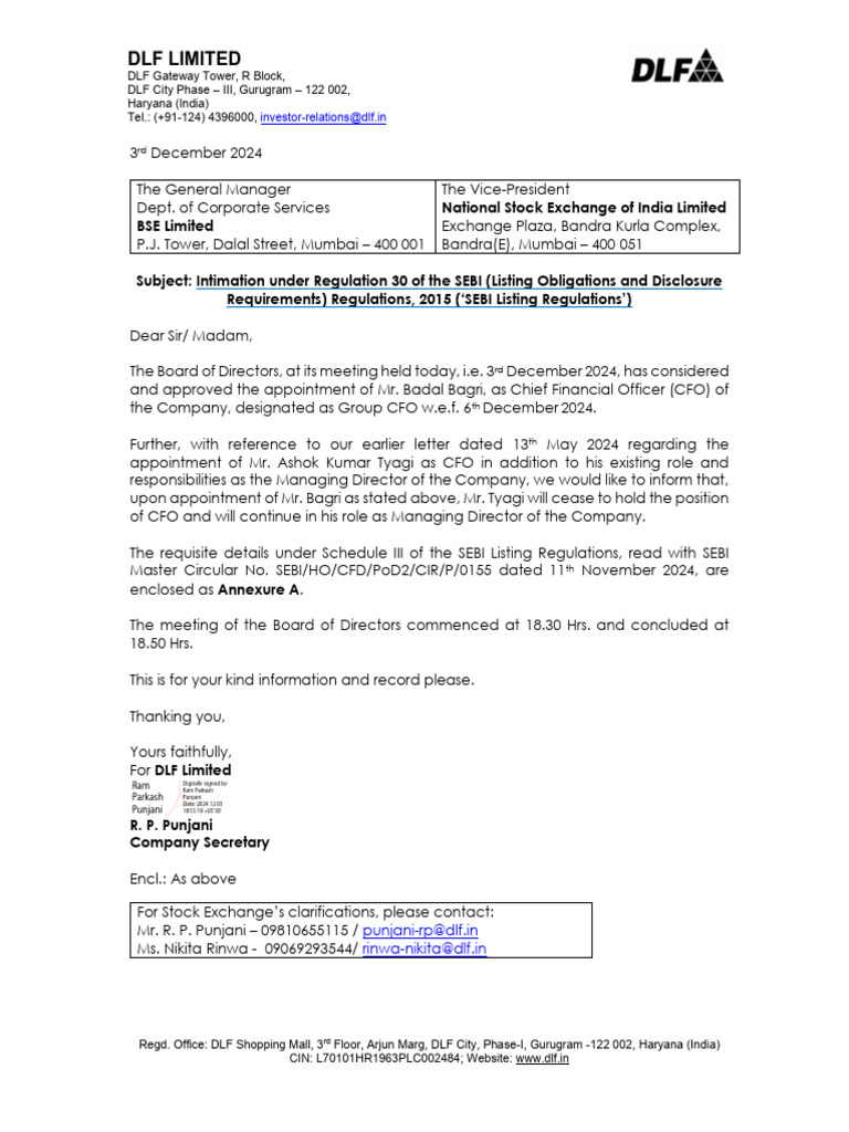 DLF CFO Appointment | PDF | Business | Economies