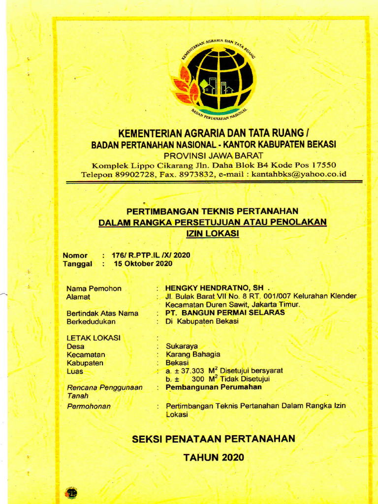 Pertimbangan Teknis Pertanahan Pt. Bangun Permai Selaras | PDF