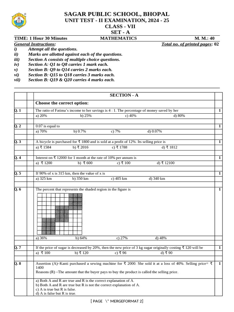 Class Vii Revision Sheet CH 7 Comparing Quantities | PDF | Percentage ...