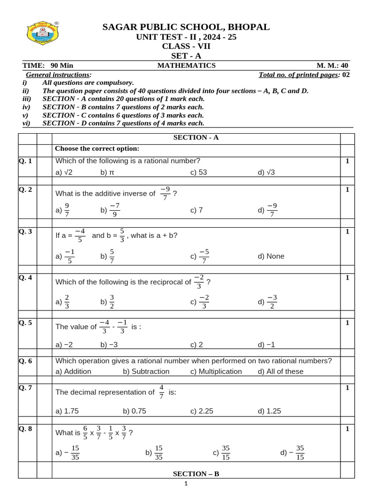 Mock Test Maths Pdf Numbers Mathematical Notation 6265