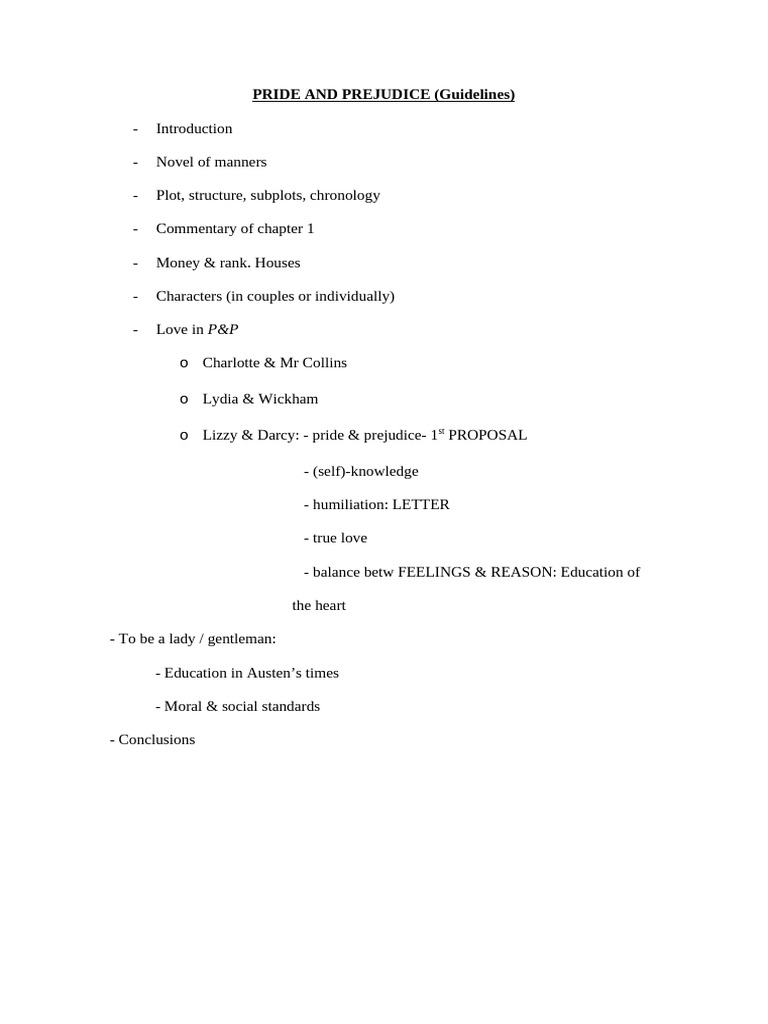 Pride and Prejudice - Guidelines | PDF