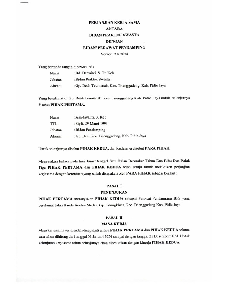 MOU bidan darmiati dg bidan pendamping (1) | PDF