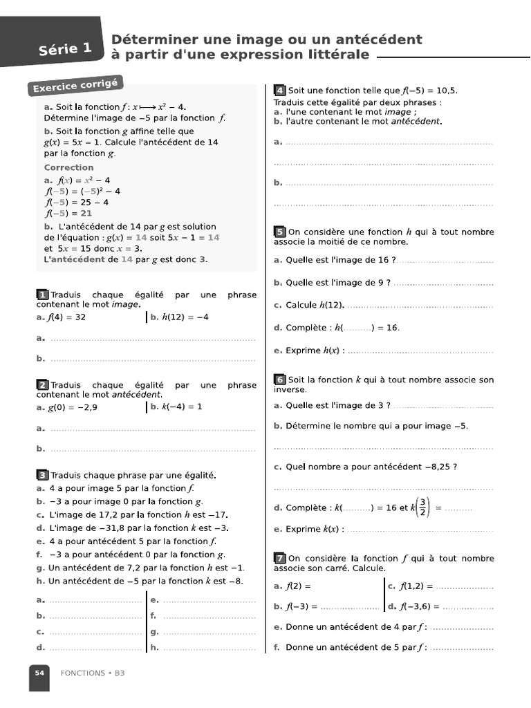 Chap.V 3e NotionDeFonction Fiche Image Antécédent P1 P2 V1 | PDF