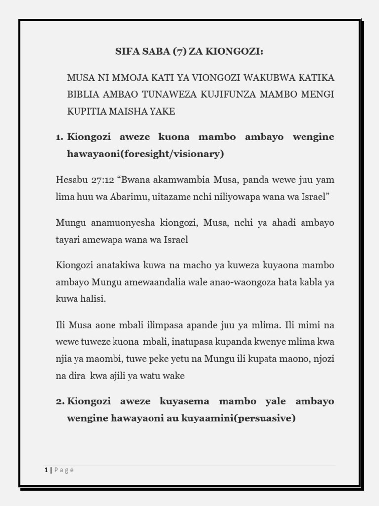 Sifa Saba Za Kiongozi - 065125 | PDF