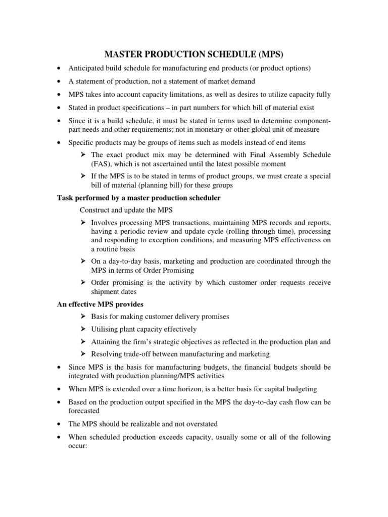 Master Production Schedule Overview | PDF | Inventory | Forecasting