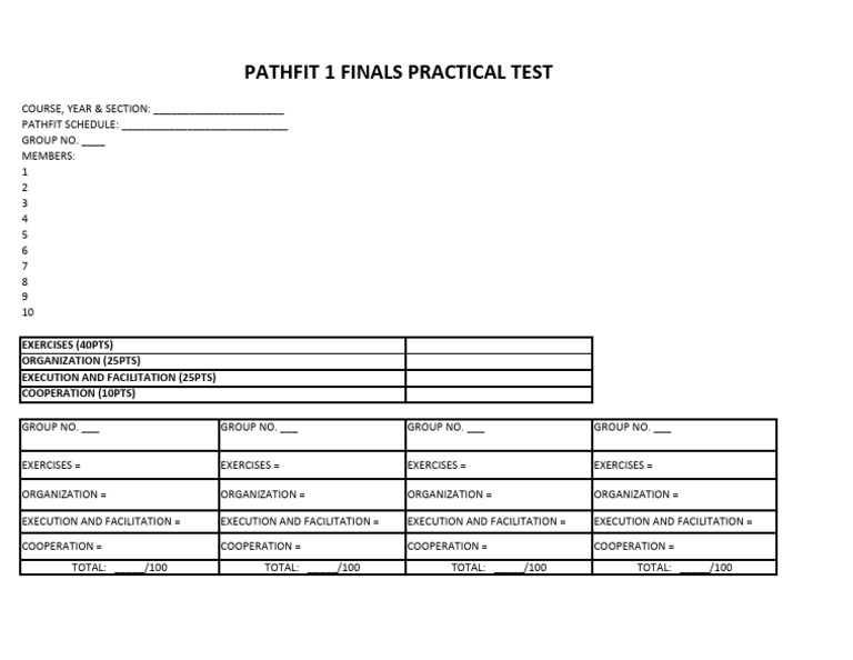 Score Sheet Finals Pathfit1 | PDF