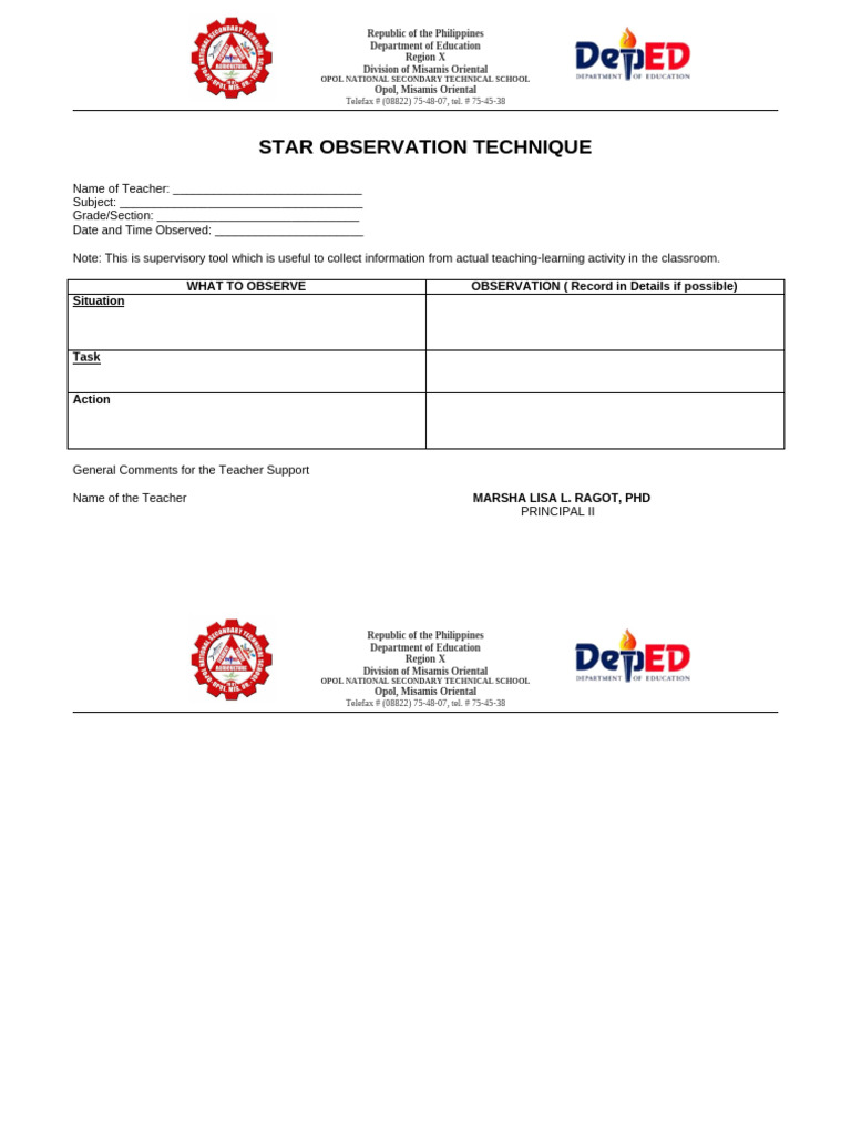 Star Observation Technique Template | PDF