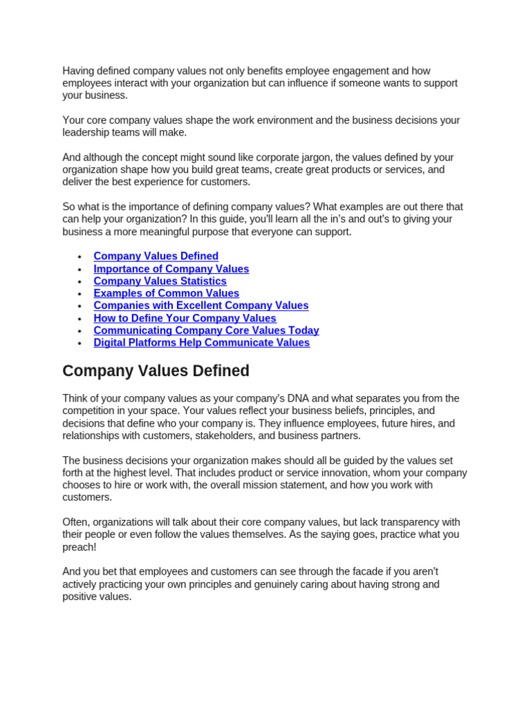 Importance of Defining Company Values | PDF | Organizational Culture ...