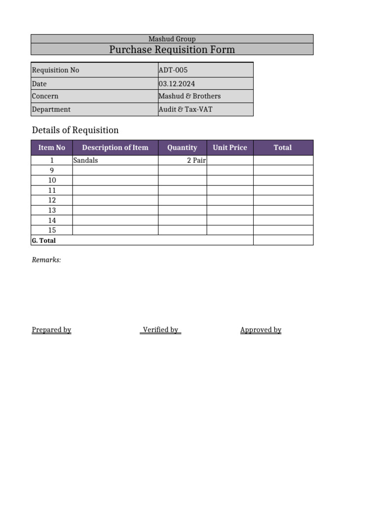 Mashud Group Purchase Requisition Form | PDF