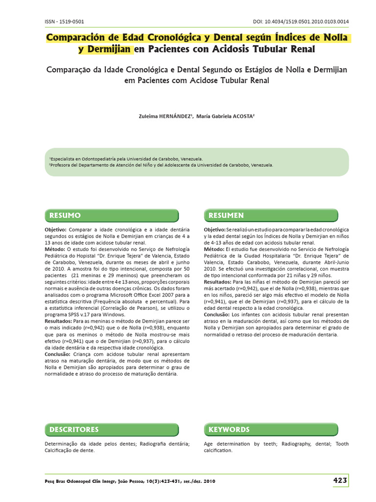 Edad Dental y Cronológica en Niños con Acidosis | PDF | Odontología ...
