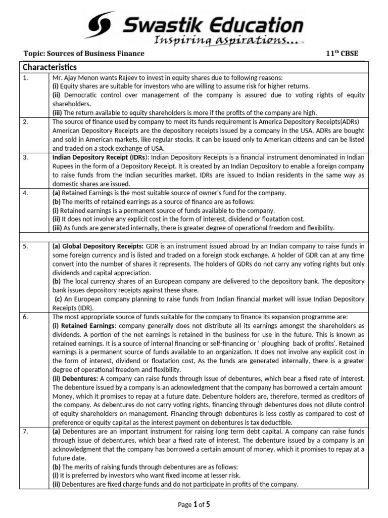 Swastik 11th BST CHP 7 Answers of Case Study | PDF | Debenture | Stocks