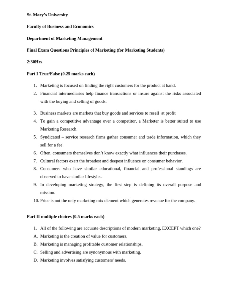 Final Exam Principles of Marketing For Mkting | PDF | Marketing | Market Segmentation