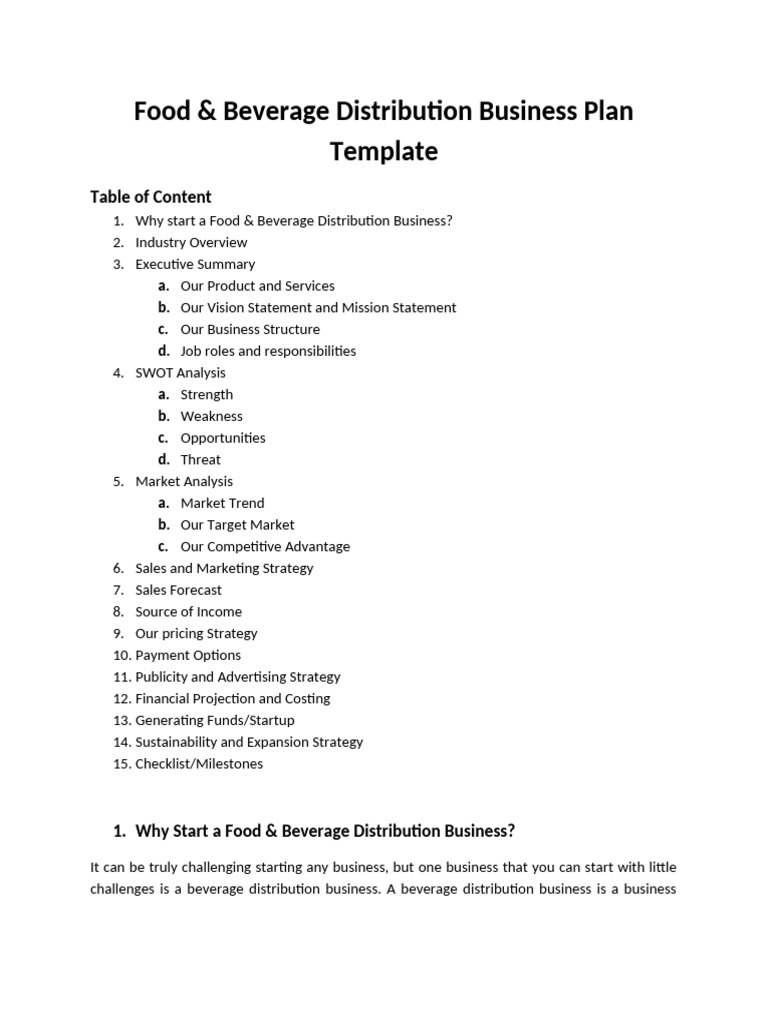 A Sample Food & Beverage Distribution Business Plan Template | PDF | Point Of Sale | Retail