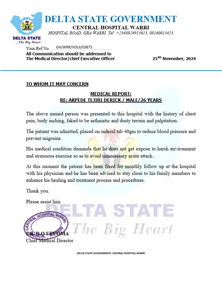 Medical Report - Tejiri | PDF