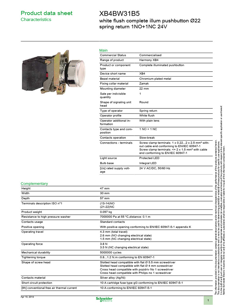 Tele Xb4bw31b5 Datasheet | PDF | Manufactured Goods | Equipment