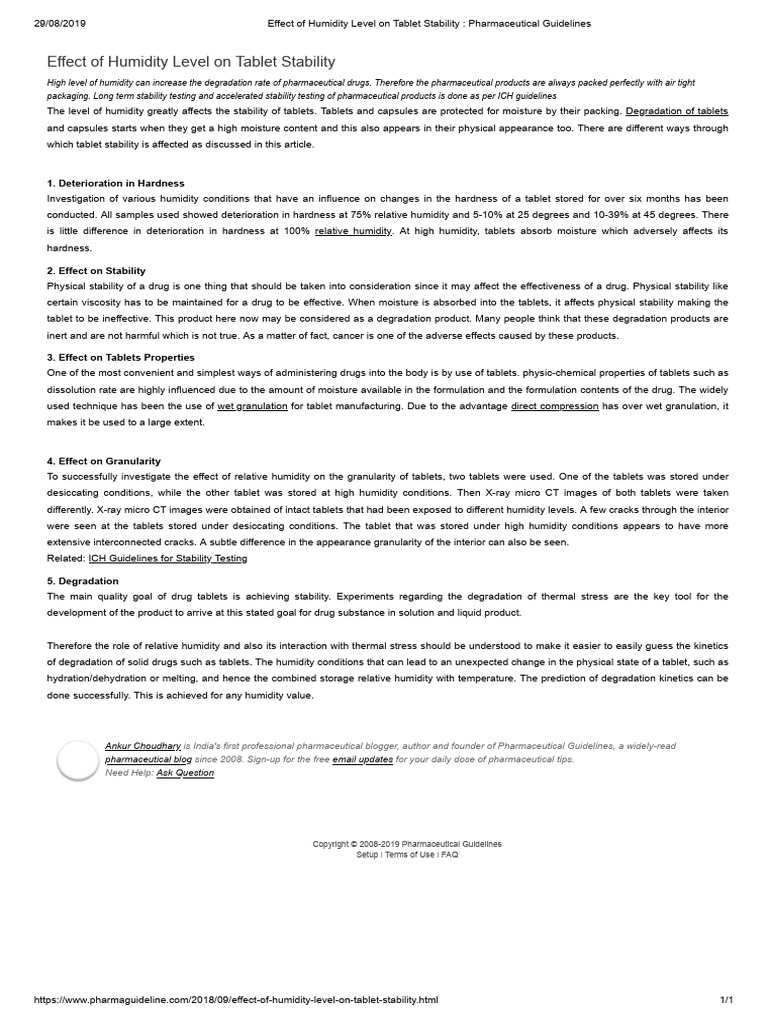 Effect of Humidity Level On Tablet Stability - Pharmaceutical ...
