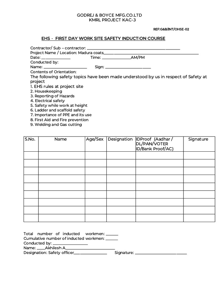 EHS Safety Induction Course Overview | PDF