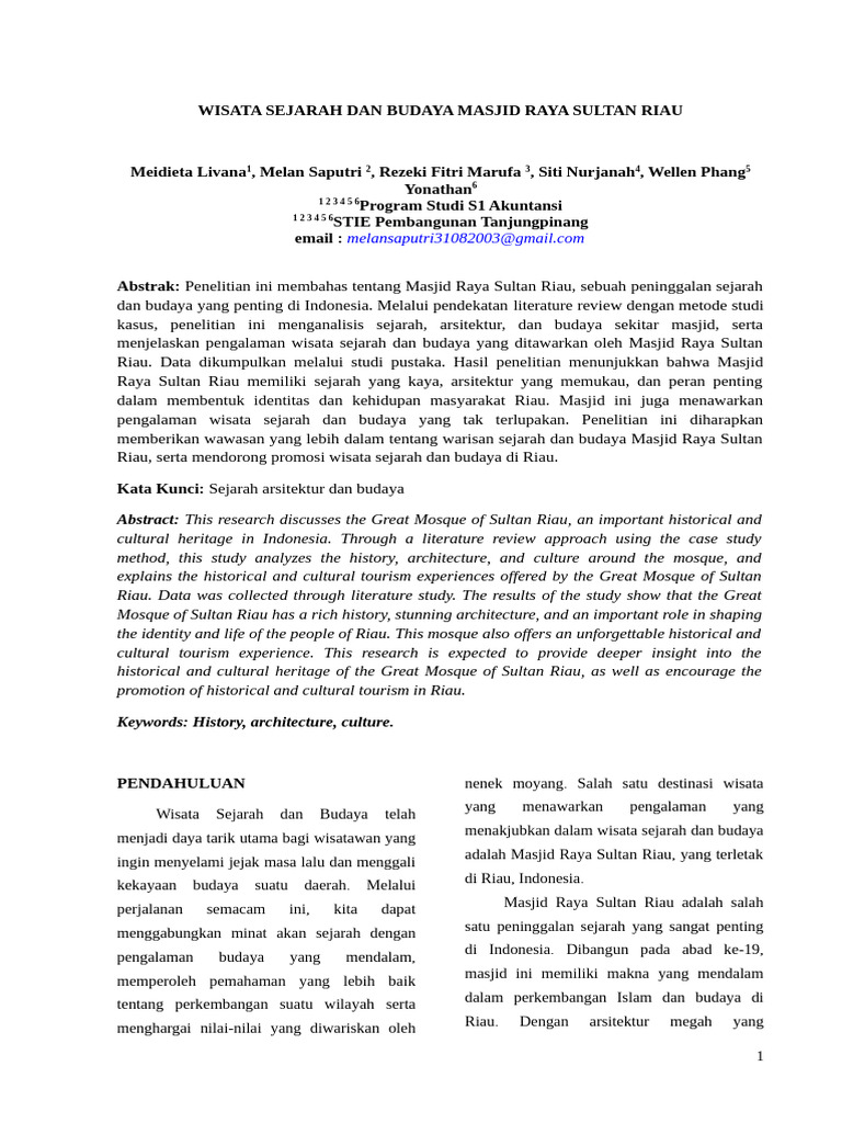 Wisata Sejarah Dan Budaya Masjid Raya Sultan Riau | PDF