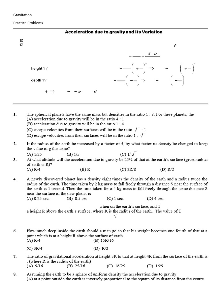 Gravitation Revision Sheet | PDF | Physics | Classical Mechanics