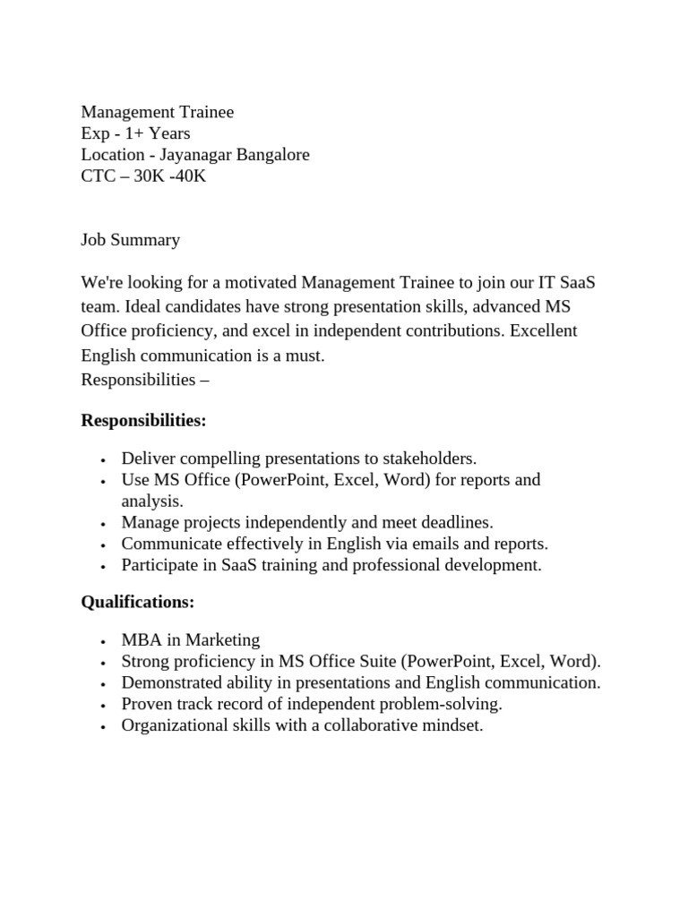 Management Trainee- JD | PDF