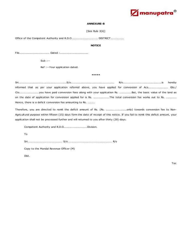 Andhra Pradesh Agricultural Land Conversion foAnnexureB | PDF