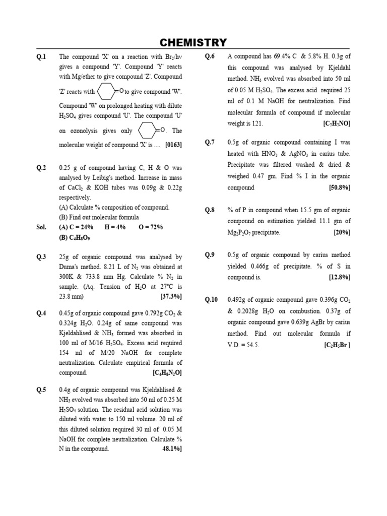 Integer Chemistry and Molecular Weight Calculations | PDF | Chemical ...