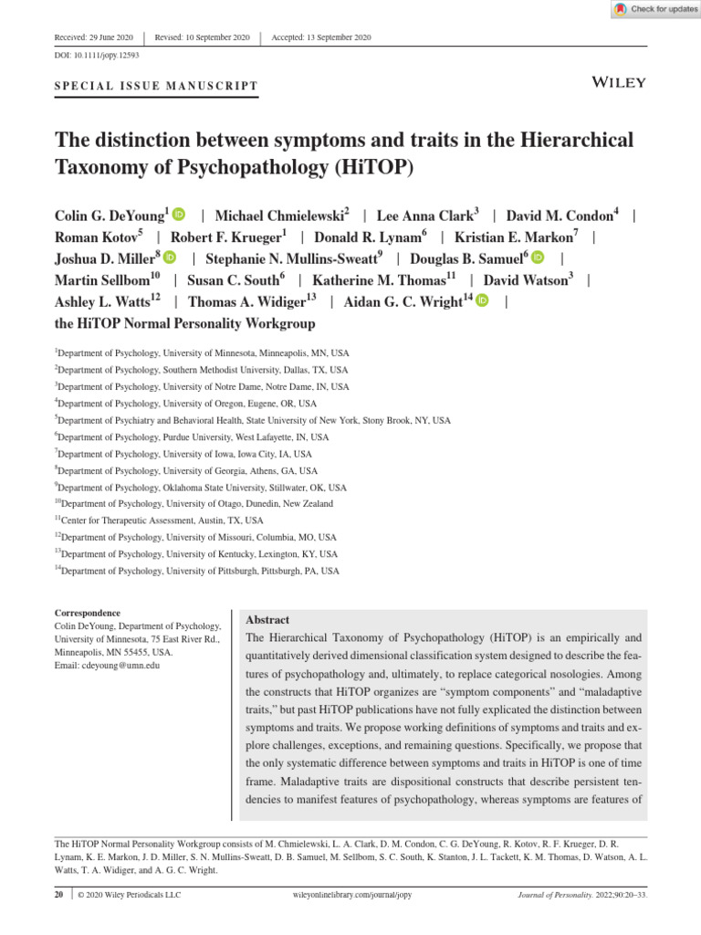 Journal of Personality - 2020 - DeYoung - The Distinction Between ...