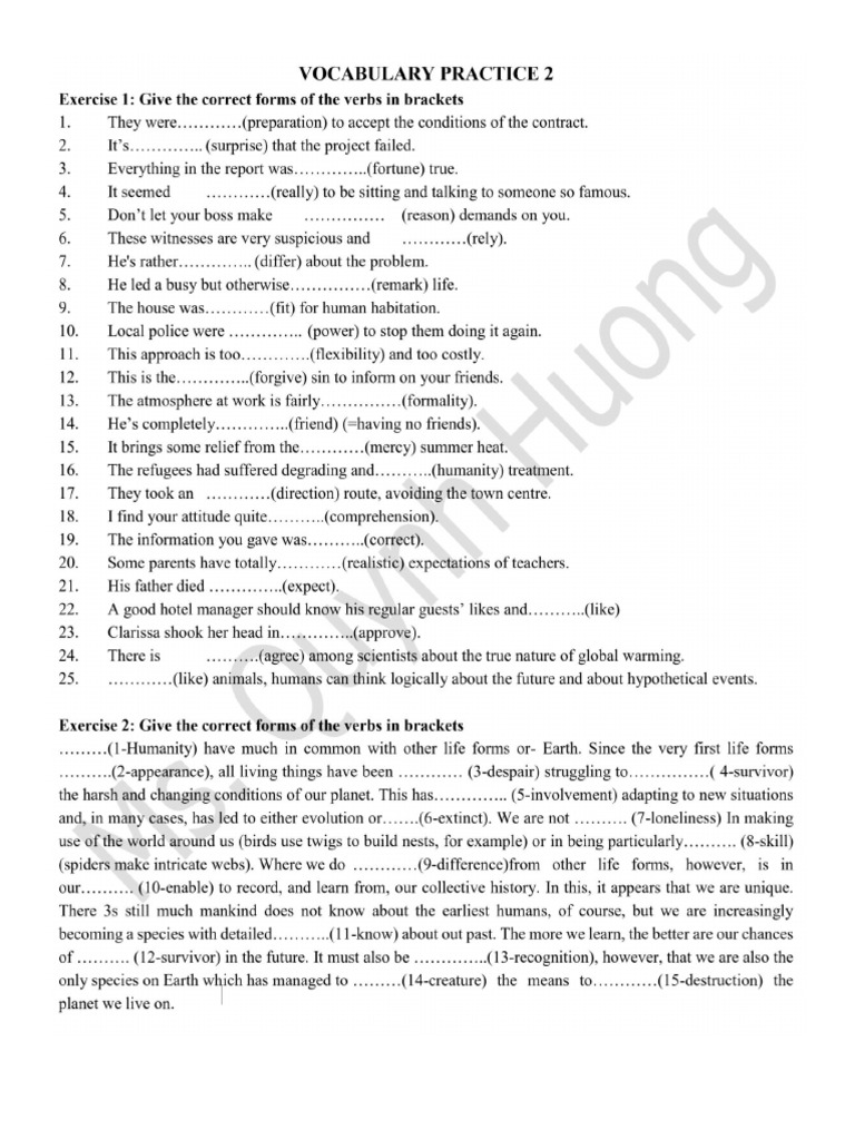 vocabulary practice 2- hw | PDF
