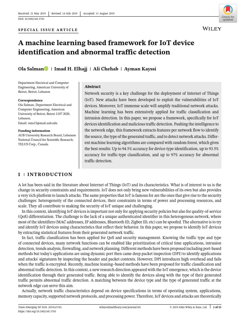 A Machine Learning Based Framework For IoT Device Identification Salman2019 | PDF | Internet Of ...