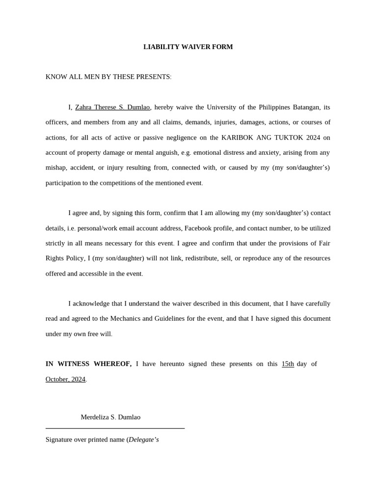 Liability Waiver Form | PDF