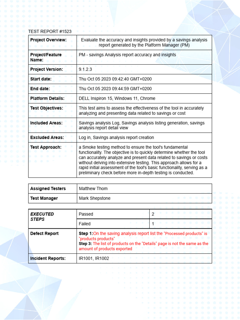 Draft Sample Test Report | PDF | Computing