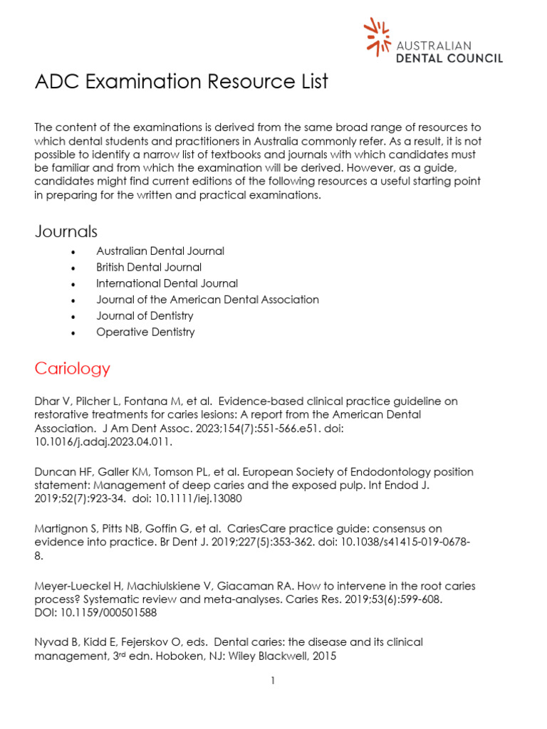 ADC Written Exam Resource List Updated 2024 | PDF | Dentistry ...